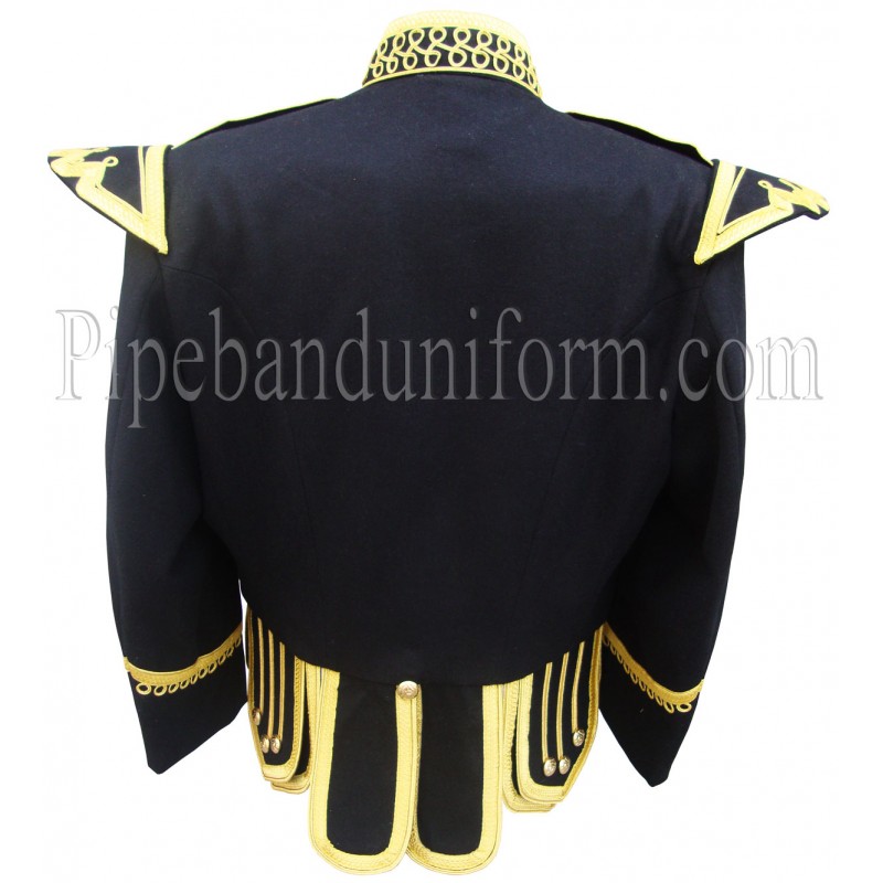Black Military Pipe Band Doublet Kilt Jacket