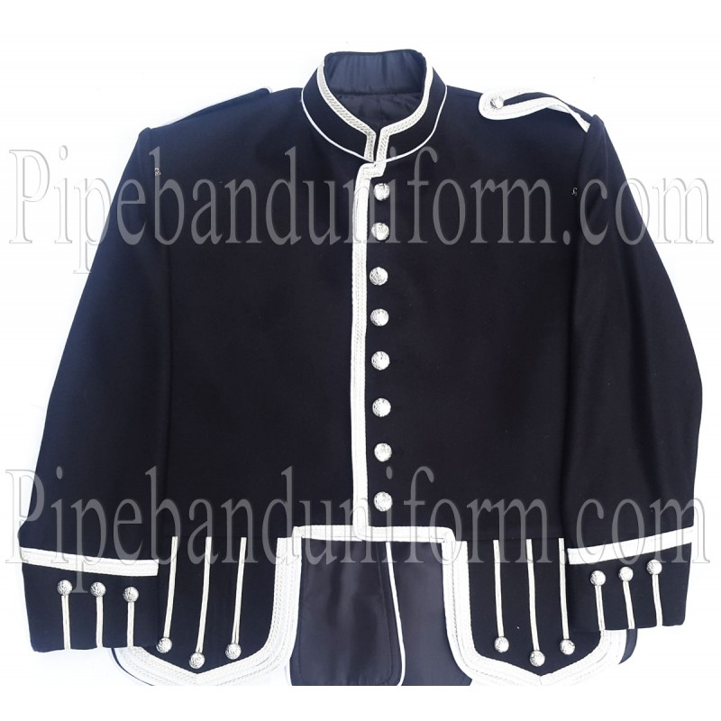 Traditional Black Highlanders Pipe Band Doublet Kilt Jacket