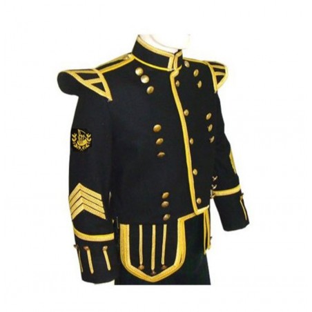 Black Pipe Major Doublet Military Jacket with Gold Buttons and Gold ...