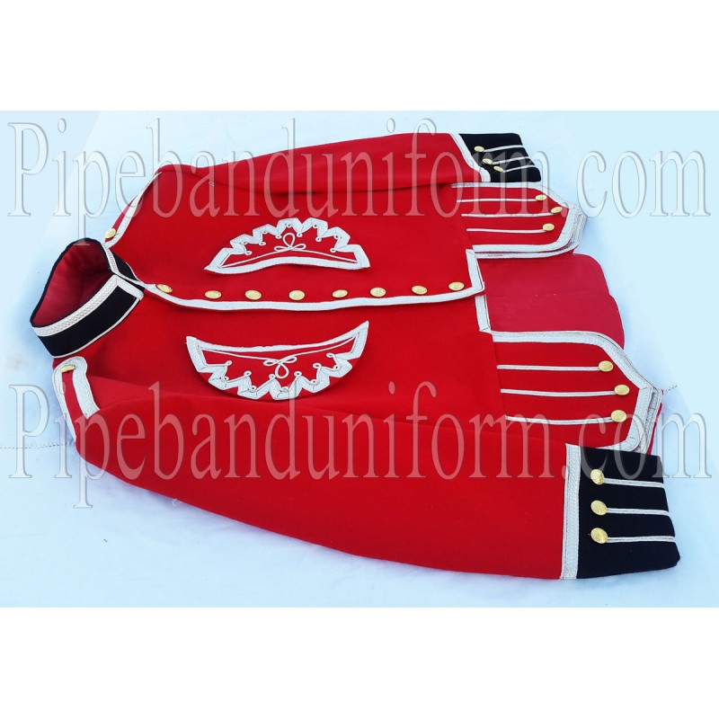 Customizable Red Black Pipe Band Military Doublet Kilt Jacket