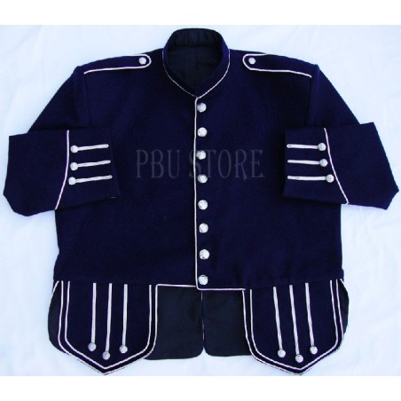Navy Blue Military Scottish Pipe Band Doublet Kilt Jacket
