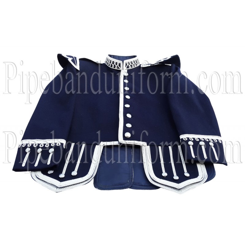 Traditional Blue Scottish Bagpipers Band Doublet Kilt Jacket