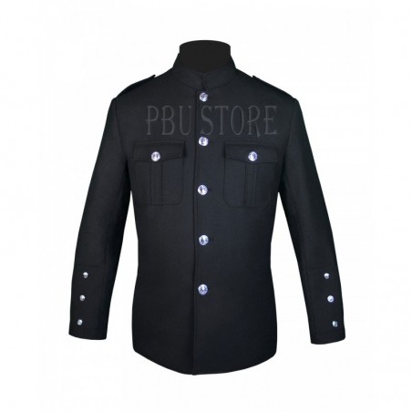 Black High Collar Police Honor Guard Uniform Jacket with Silver Buttons