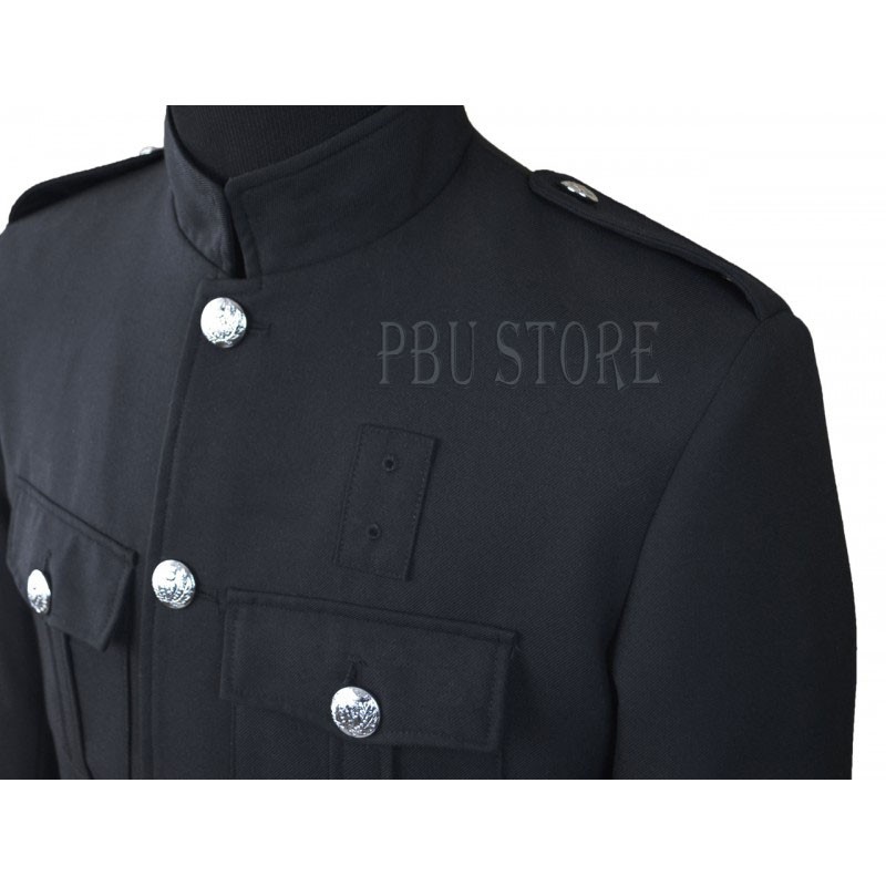 Black High Collar Police Honor Guard Uniform Jacket with Silver Buttons