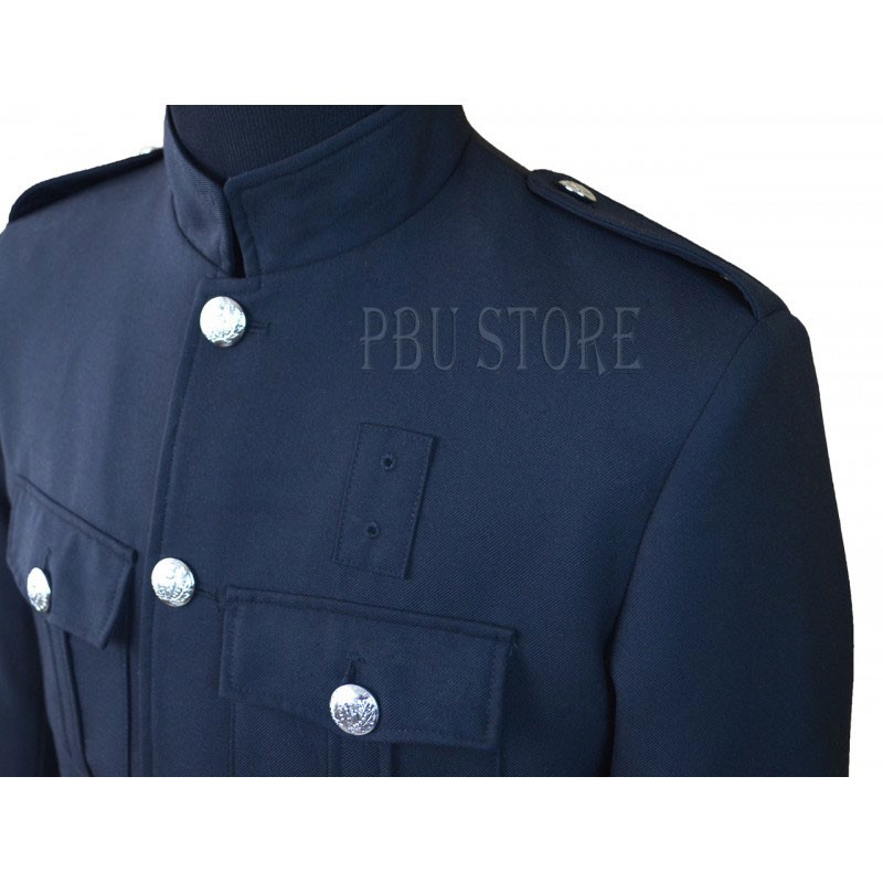 Dark Navy High Collar Police Honor Guard Uniform Jacket with Silver Buttons