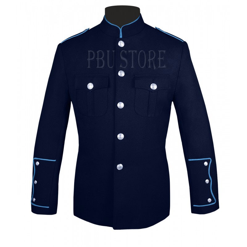 Navy Blue High Collar Police Honor Guard Uniform Jacket with Gold Buttons