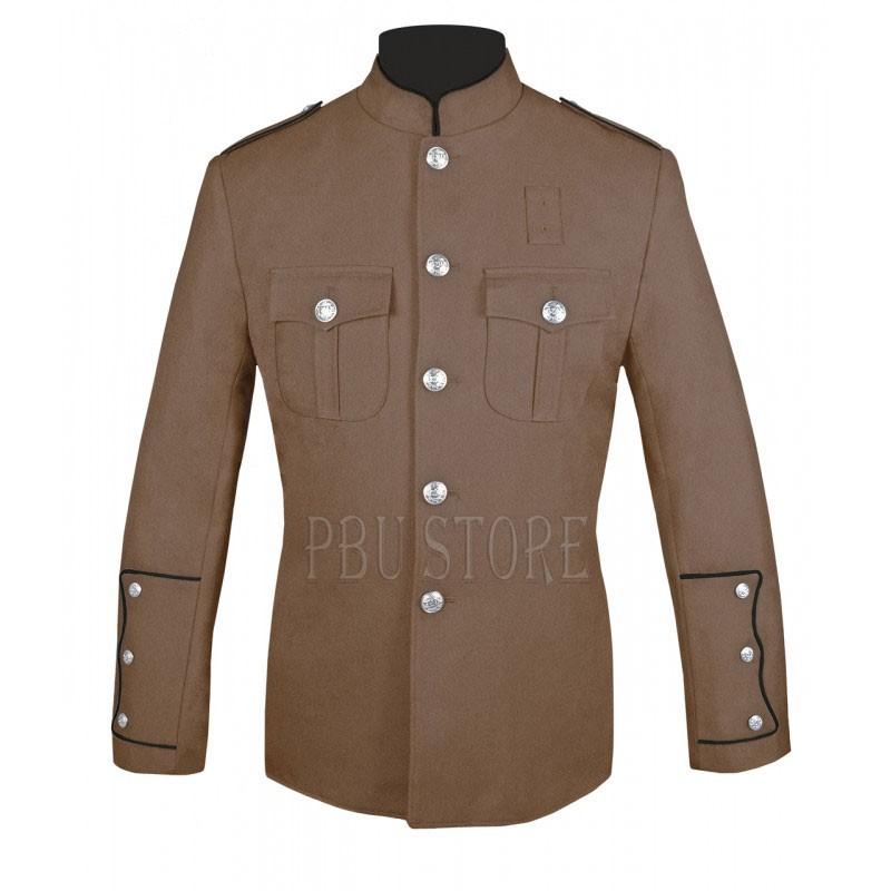 Tan High Collar Police Honor Guard Uniform Jacket with Silver Buttons