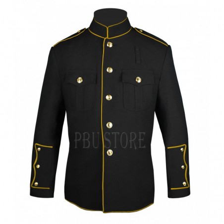 Black High Collar Police Honor Guard Uniform Jacket with Gold Buttons
