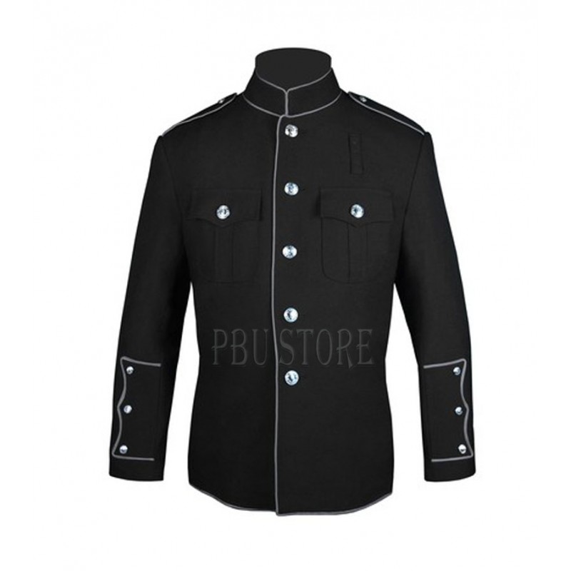 Black High Collar Police Honor Guard Uniform Jacket with Gold Buttons