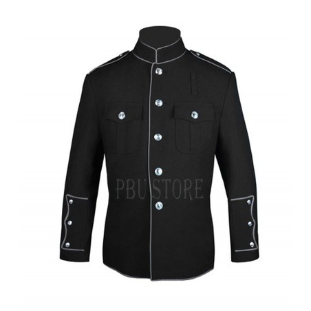 Black High Collar Police Honor Guard Uniform Jacket with Gold Buttons