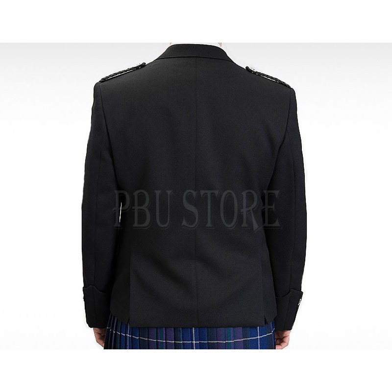 Black Classic Argyll Kilt Jacket and 5 Buttons Waistcoat