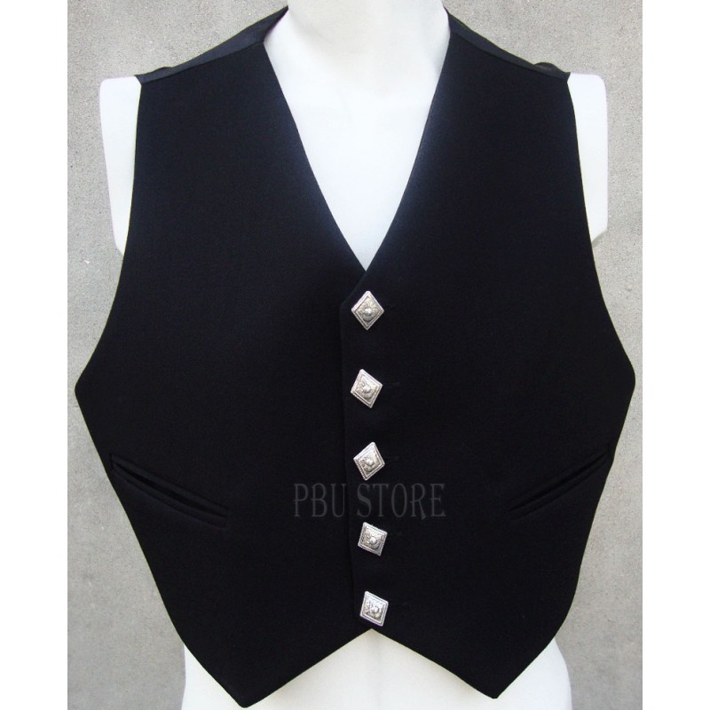 Traditional Sheriffmuir Black Doublet Kilt Jacket with High Collar and ...