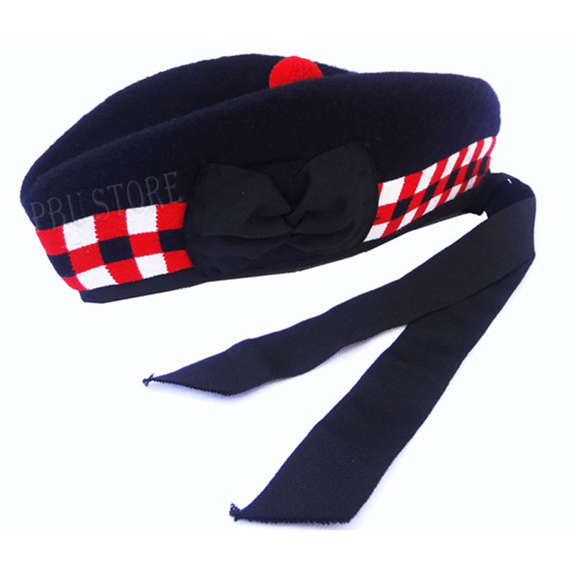 Premium Navy Blue Dicing Glengarry Hat for Pipe Band Uniforms