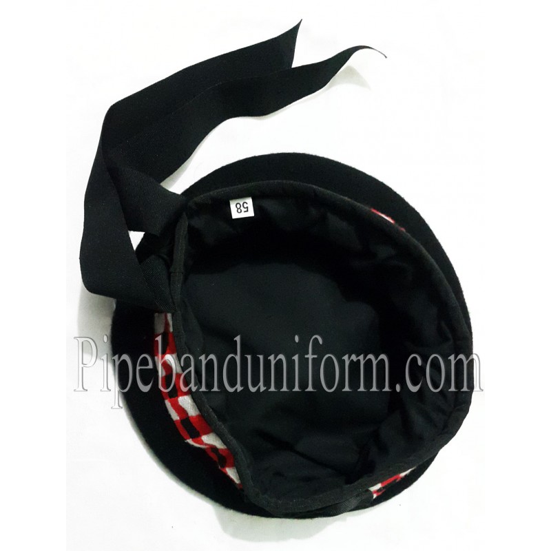 Traditional Scottish Black Dicing Balmoral Hat for Pipe Bands