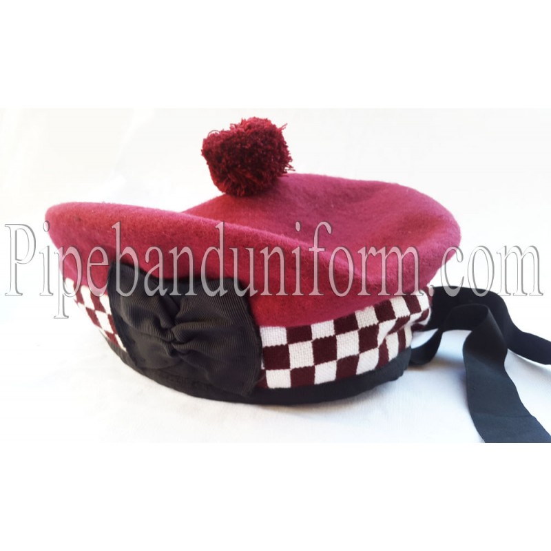 Heritage Scottish Pipe Band Maroon Dicing Balmoral Hat