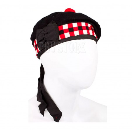 Traditional Scottish Black Dicing Balmoral Hat for Pipe Bands