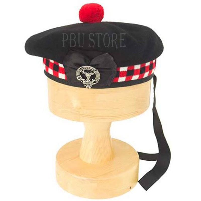 Military Scottish Pipe Band Black Balmoral Hat with Cap Badge