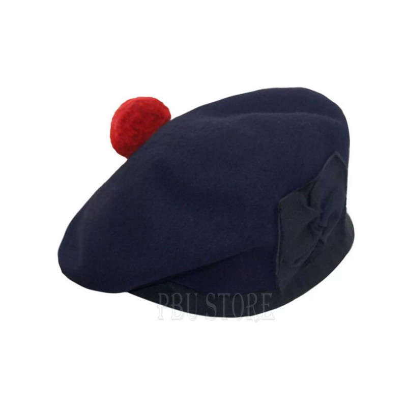 Traditional Scottish Navy Blue Plain Piper Drummer Balmoral Hat
