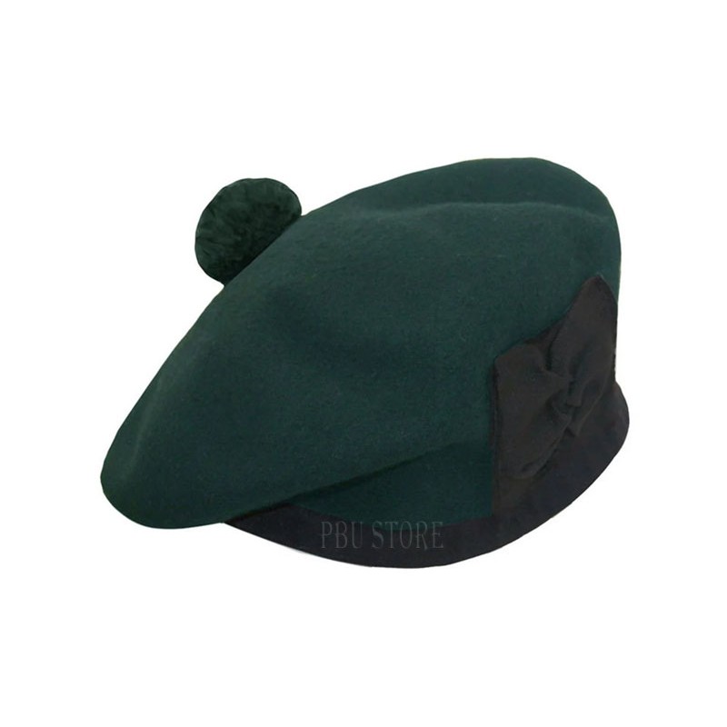 Traditional Scottish Green Plain Piper Drummer Balmoral Hat