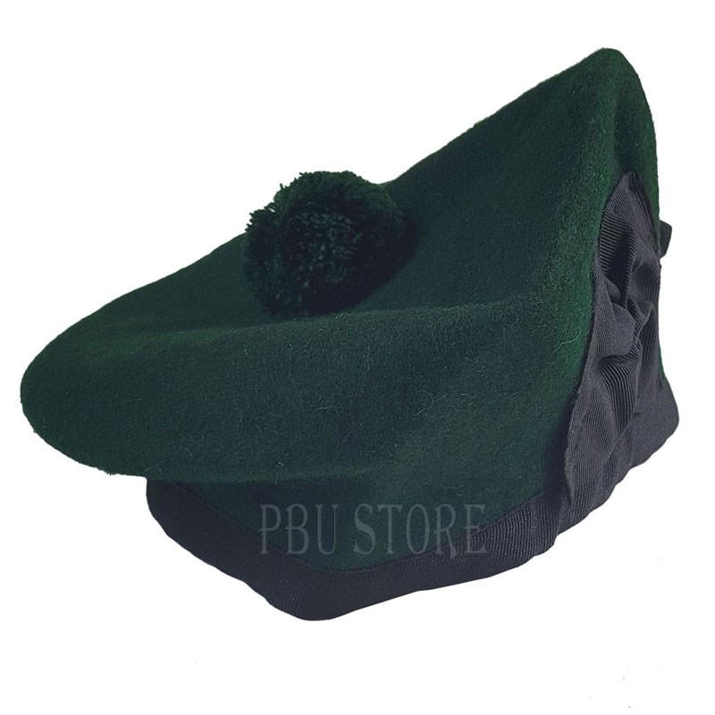 Traditional Scottish Green Plain Piper Drummer Balmoral Hat