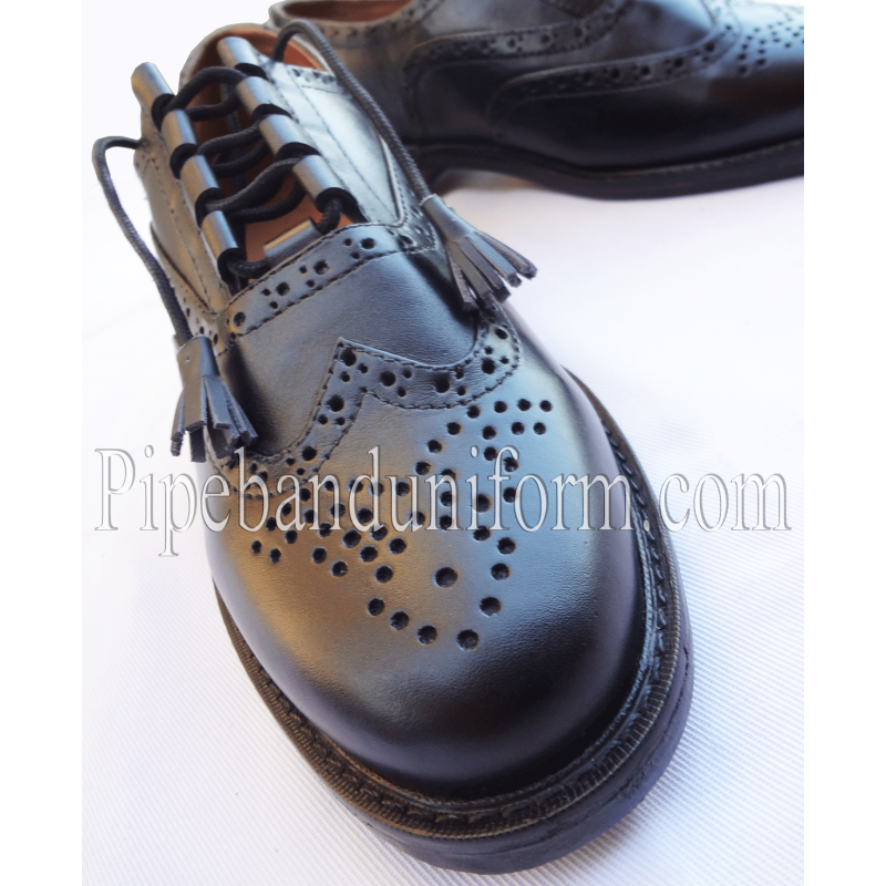 Military Piper Black Leather Ghillie Brogue Kilt Shoes