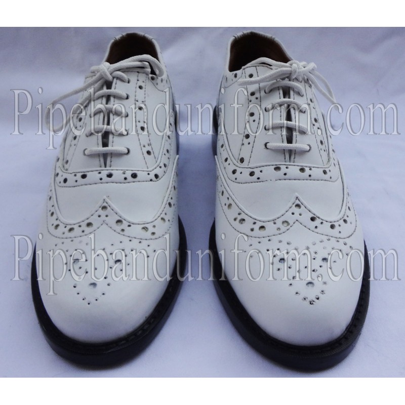 Highland Pipe Band White Leather Ghillie Brogue Kilt Shoes