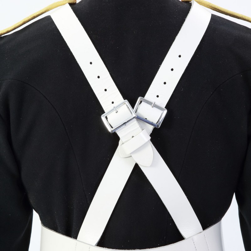 White Leather Belt Bass Drummers Harness