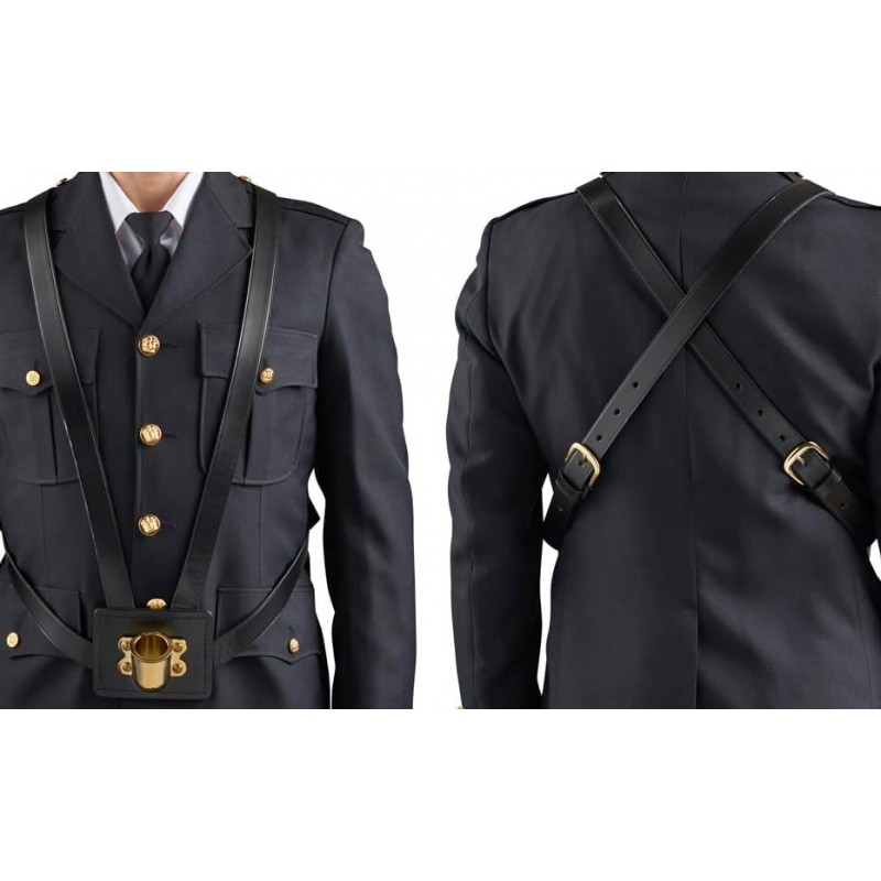 Black Leather Honor Guard Double Strap Flag Carrier Parade Belt