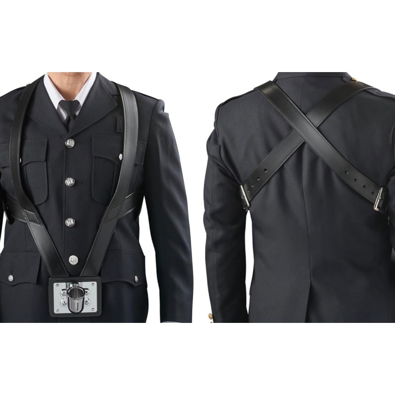 Black Leather Honor Guard Flag Carrier Parade Belt - Double Strap