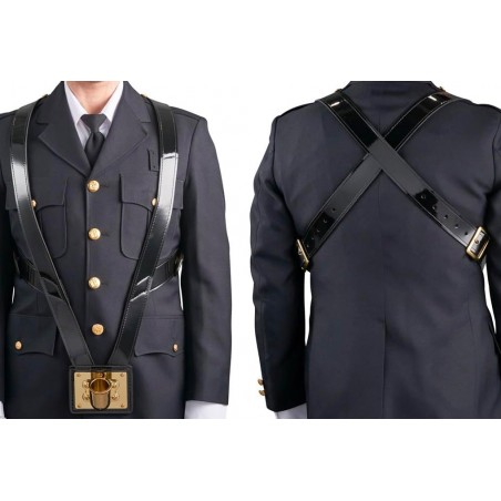 Black Gloss PVC Leather Flag Carrier Harness Belt