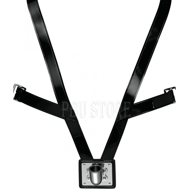 Black Gloss PVC Leather Flag Carrier Harness Belt