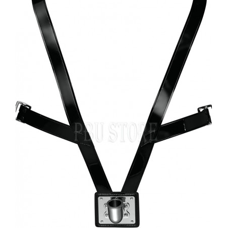 Black Gloss PVC Leather Flag Carrier Harness Belt