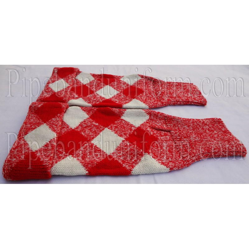 Red & White Diced Pipers Hose Tops - Half Hoses