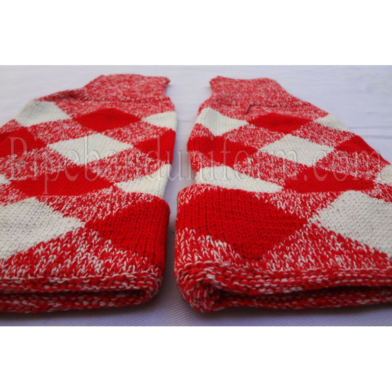 Red & White Diced Pipers Hose Tops - Half Hoses