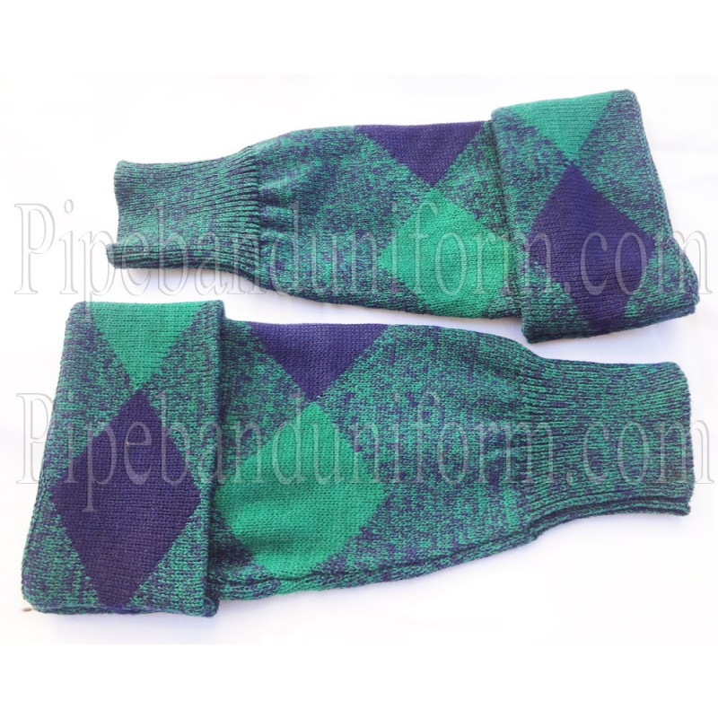 Green & Blue Pipe Band Hose Tops - Half Hoses