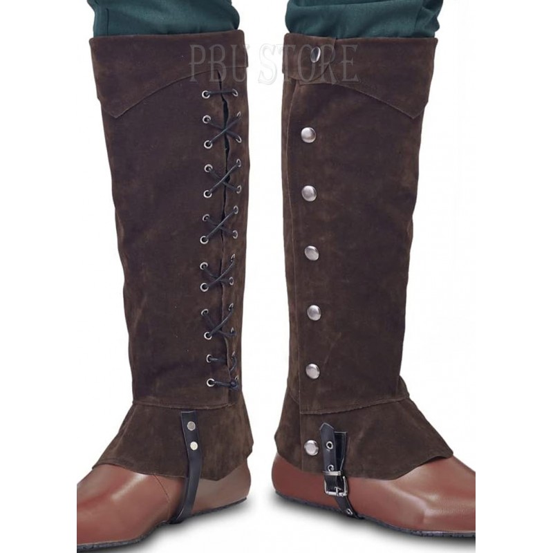 Medieval Brown Faux Leather Long Spats / Gaiters