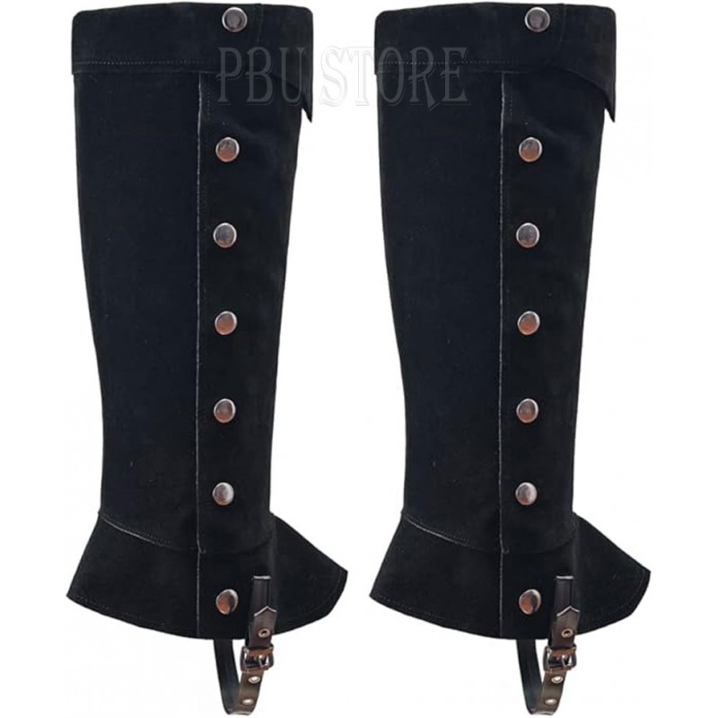Medieval Black Faux Leather Long Spats / Gaiters