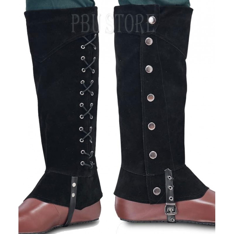 Medieval Black Faux Leather Long Spats / Gaiters